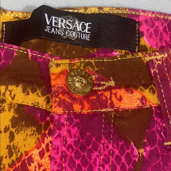 Versace | Pants & Jumpsuits | Versace Pink And Yellow Snake Print Pants ...